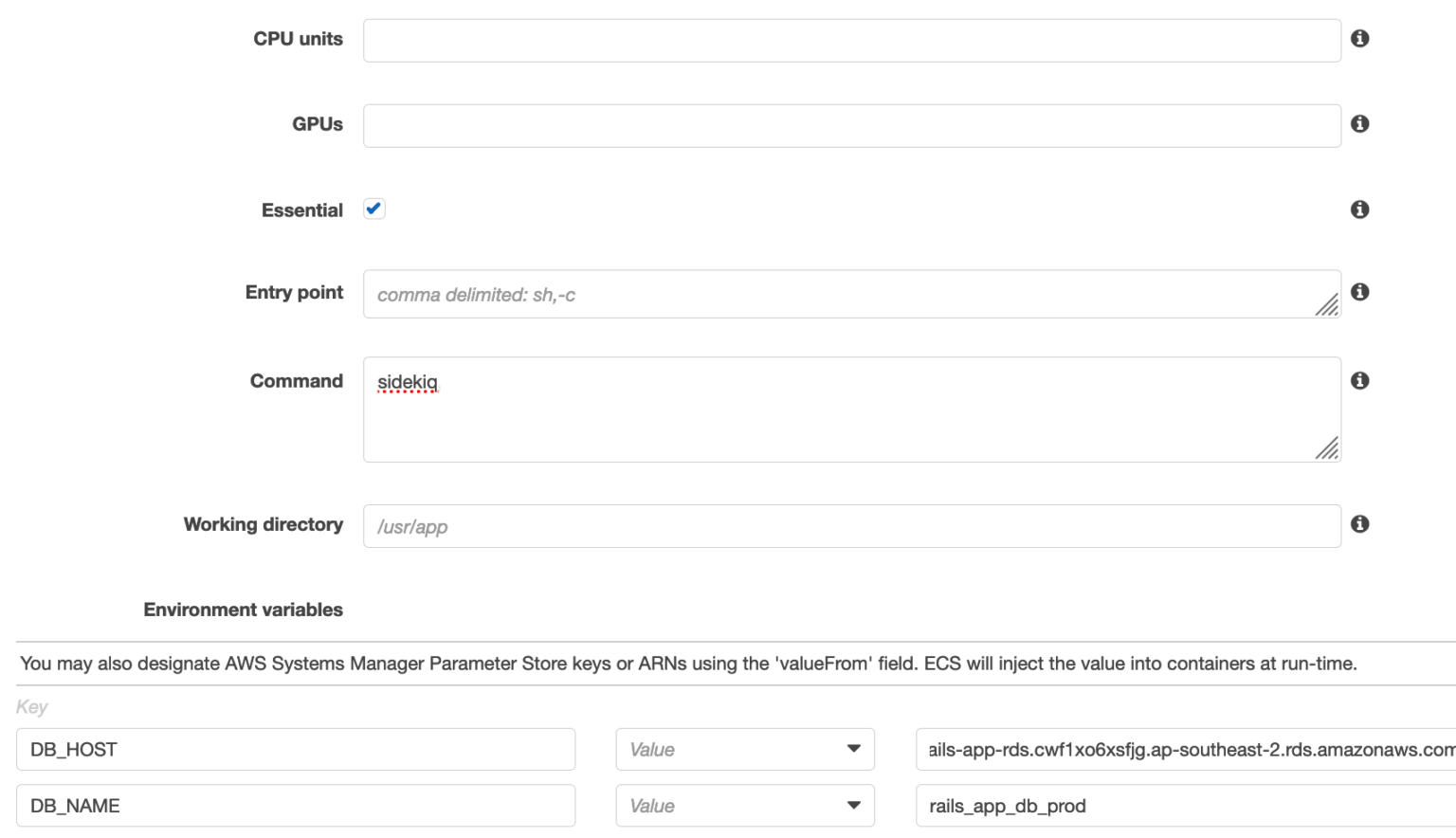 Create ECS task definition for Rails Docker image (Rails and Sidekiq) – Salzam